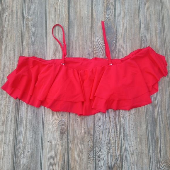Swim | Red Silky Ruffly Flowy Bikini Top Swimsuit | Poshmark